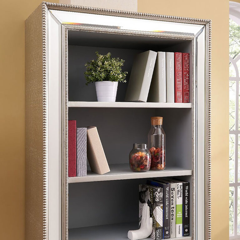 Paris Mirrored Glass Bookcase Display Unit With Mock Croc Faux Leather ...