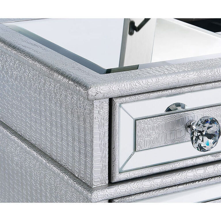 Paris Mirrored Glass Dressing Table With Silver Mock Croc Faux Leather ...