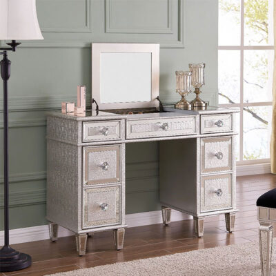Paris Mirrored Glass Dressing Table With Silver Mock Croc Faux Leather ...