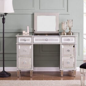 Paris Mirrored Glass Dressing Table With Silver Mock Croc Faux Leather ...