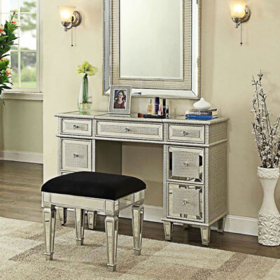 Paris Mirrored Glass Dressing Table With Silver Mock Croc Faux Leather ...