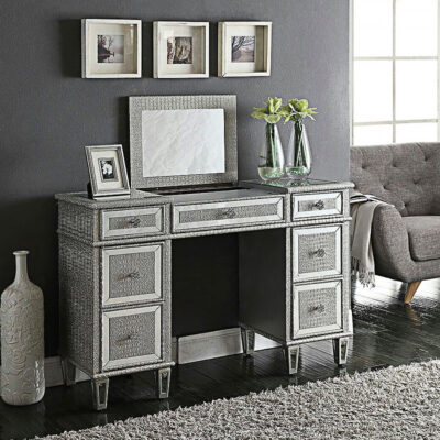 Paris Mirrored Glass Dressing Table With Silver Mock Croc Faux Leather ...