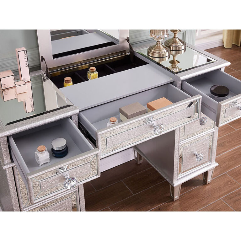 Paris Mirrored Glass Dressing Table With Silver Mock Croc Faux Leather ...
