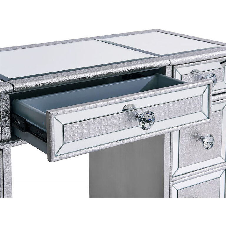 Paris Mirrored Glass Dressing Table With Silver Mock Croc Faux Leather ...