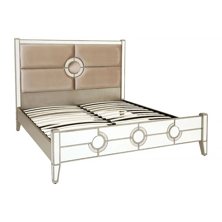 Venice Mirrored Glass Super Kingsize Bed frame With Antique Gold Trim ...