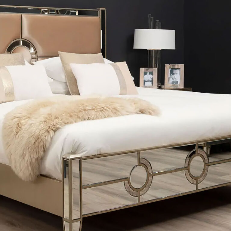Venice Mirrored Glass Super Kingsize Bed frame With Antique Gold Trim ...