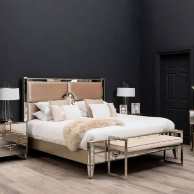 Venice Mirrored Glass Super Kingsize Bed frame With Antique Gold Trim ...