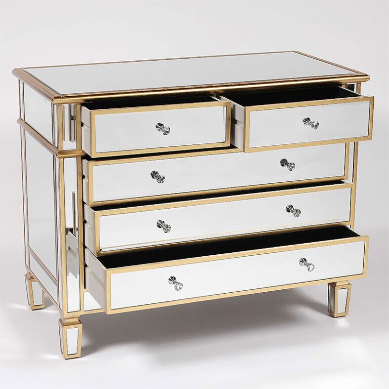 Canterbury Gold Mirrored Glass 5 Drawer Chest Of Drawers | Picture ...