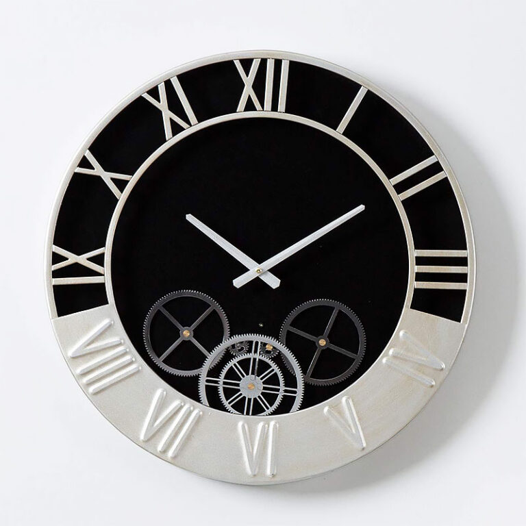 Black And Silver Visible Moving Gears Wall Clock 52cm | Picture Perfect ...