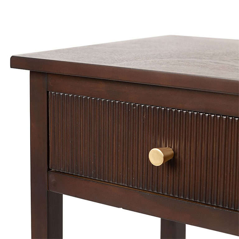 Ebony Walnut Brown Wood 1 Drawer Side End Table With Gold Handles ...