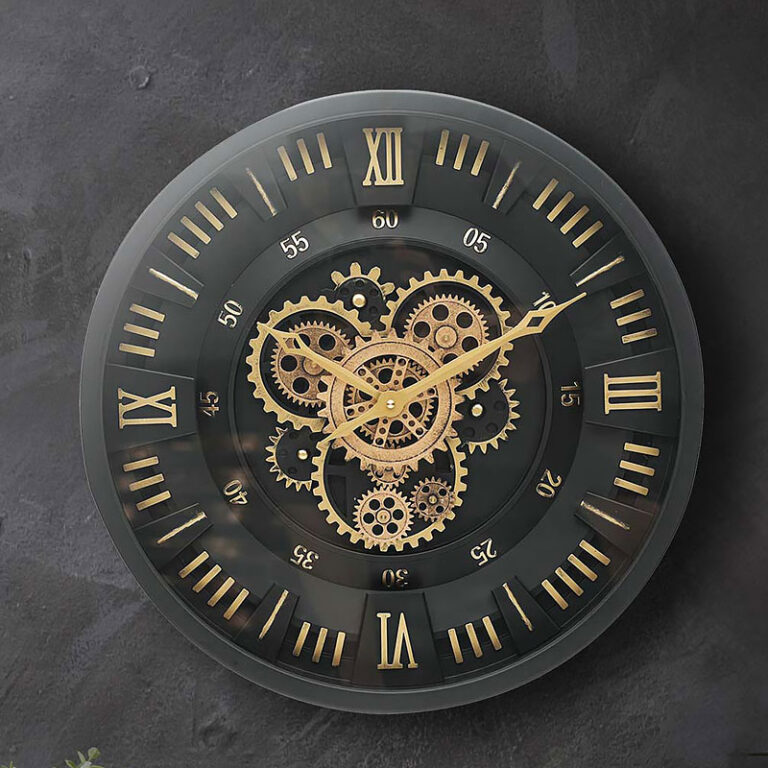Gold And Black Visible Moving Gears Wall Clock 46cm | Picture Perfect Home