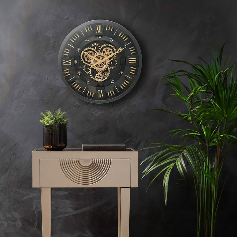 Gold And Black Visible Moving Gears Wall Clock 46cm | Picture Perfect Home