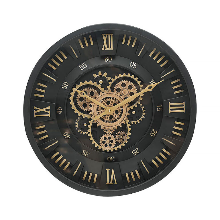 Gold And Black Visible Moving Gears Wall Clock 46cm | Picture Perfect Home