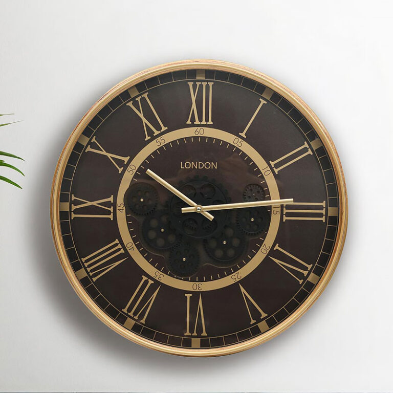 Gold And Black Visible Moving Gears Wall Clock 54cm | Picture Perfect Home