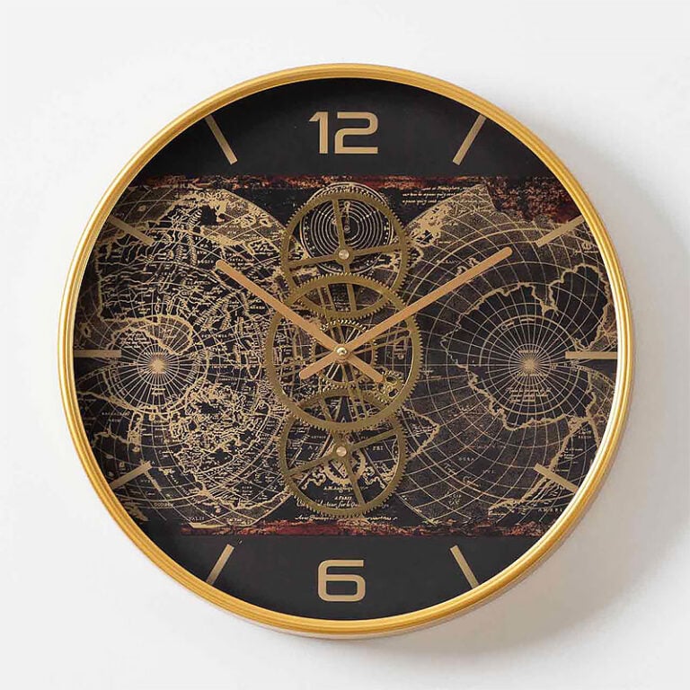 Gold And Black Visible Moving Gears Wall Clock With Globe Design 46cm ...