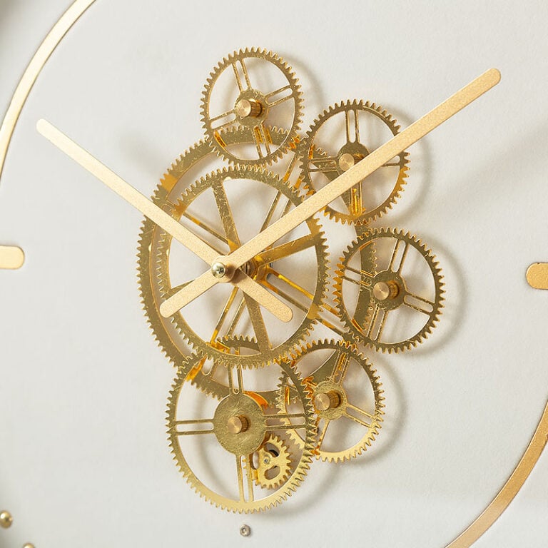 Gold And White Visible Moving Gears Wall Clock 46cm | Picture Perfect Home