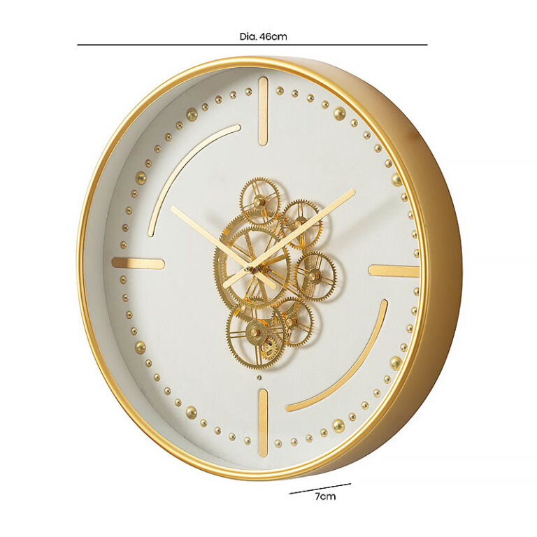 Gold And White Visible Moving Gears Wall Clock 46cm | Picture Perfect Home