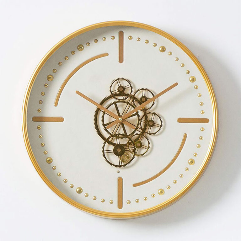 Gold And White Visible Moving Gears Wall Clock 46cm | Picture Perfect Home