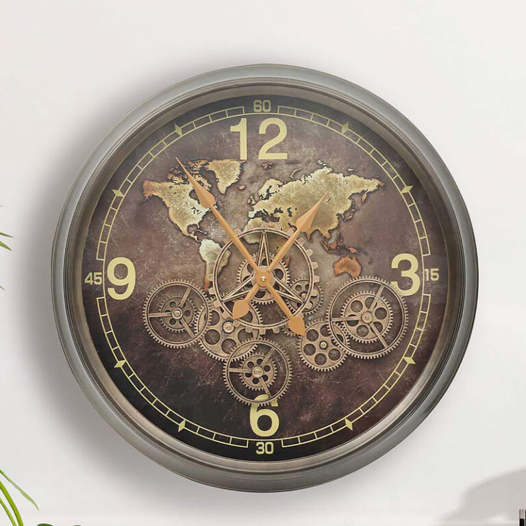Large Coffee Brown Visible Moving Gears Wall Clock 62cm | Picture ...