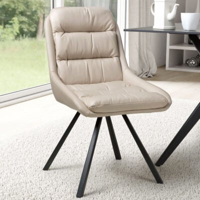 Set Of 2 Denver Cream White Faux Leather Swivel Dining Chairs | Picture ...