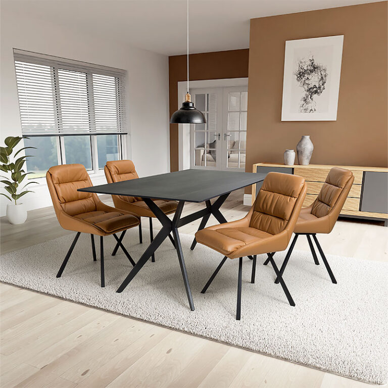 Set Of 2 Denver Tan Brown Faux Leather Swivel Dining Chairs | Picture ...