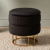 Black Velvet And Gold Metal Round Storage Foot Stool | Picture Perfect Home