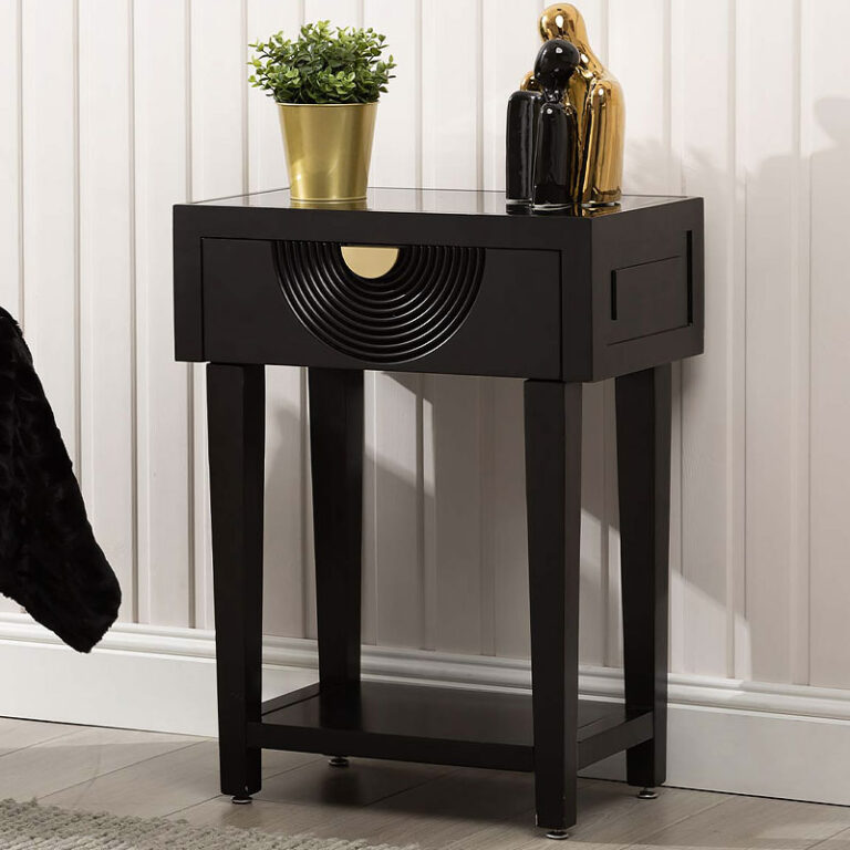 Gabriella 2 Drawer Black Wood Console Table With Clear Mirror Top ...