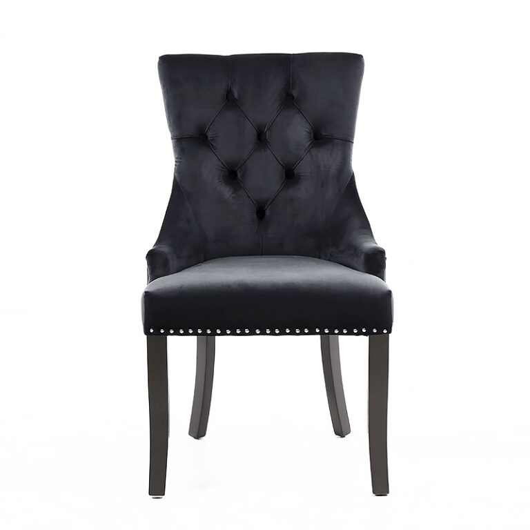 Set Of 2 Kerry Black Velvet Ring Knocker Back Dining Chairs With Black ...