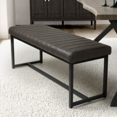 Kimberly Grey Faux Leather Industrial Dining Bench | Picture Perfect Home