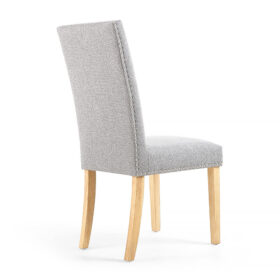 Set Of 2 Paxton Silver Grey High Back Studded Linen Effect Dining ...