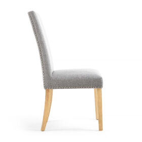 Set Of 2 Paxton Silver Grey High Back Studded Linen Effect Dining ...