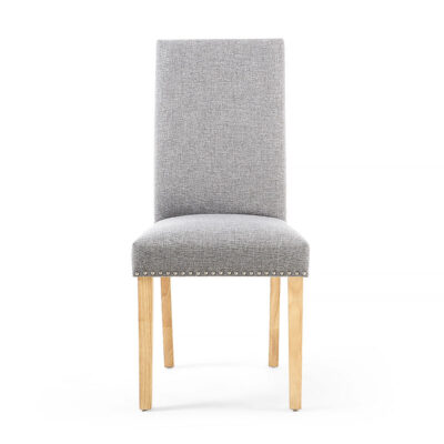 Set Of 2 Paxton Silver Grey High Back Studded Linen Effect Dining ...