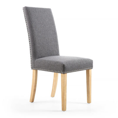 Set Of 2 Paxton Steel Grey High Back Studded Linen Effect Dining Chairs ...