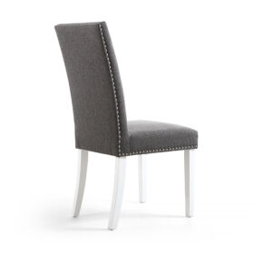 Set Of 2 Paxton Steel Grey High Back Studded Linen Effect Dining Chairs ...