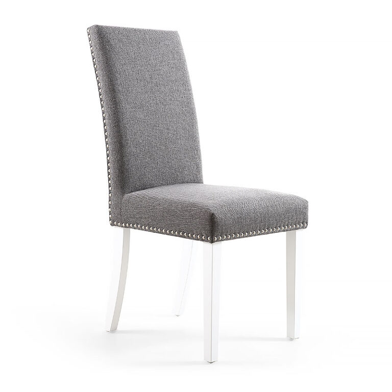 Set Of 2 Paxton Steel Grey High Back Studded Linen Effect Dining Chairs ...