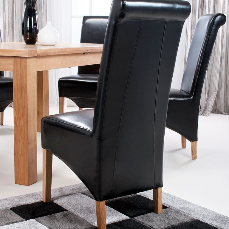 Set Of 2 Selma High Scroll Back Black Bonded Leather Dining Chairs ...