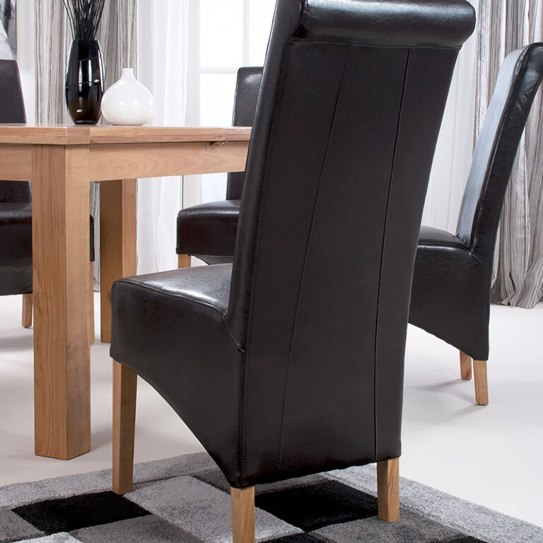 Set Of 2 Selma High Scroll Back Brown Bonded Leather Dining Chairs ...