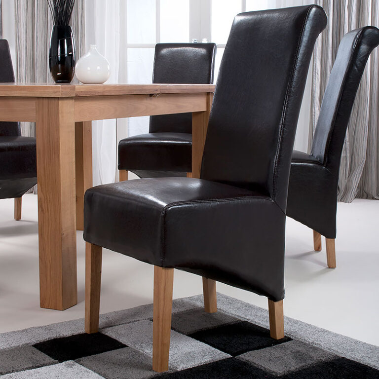 Set Of 2 Selma High Scroll Back Black Bonded Leather Dining Chairs ...