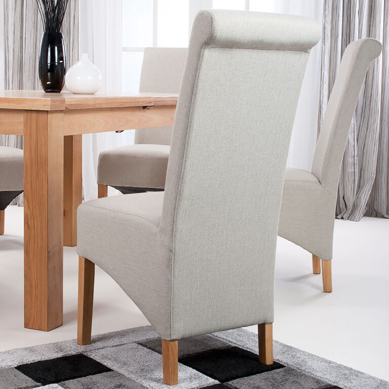 Set Of 2 Selma High Scroll Back Cappuccino Herringbone Dining Chairs ...