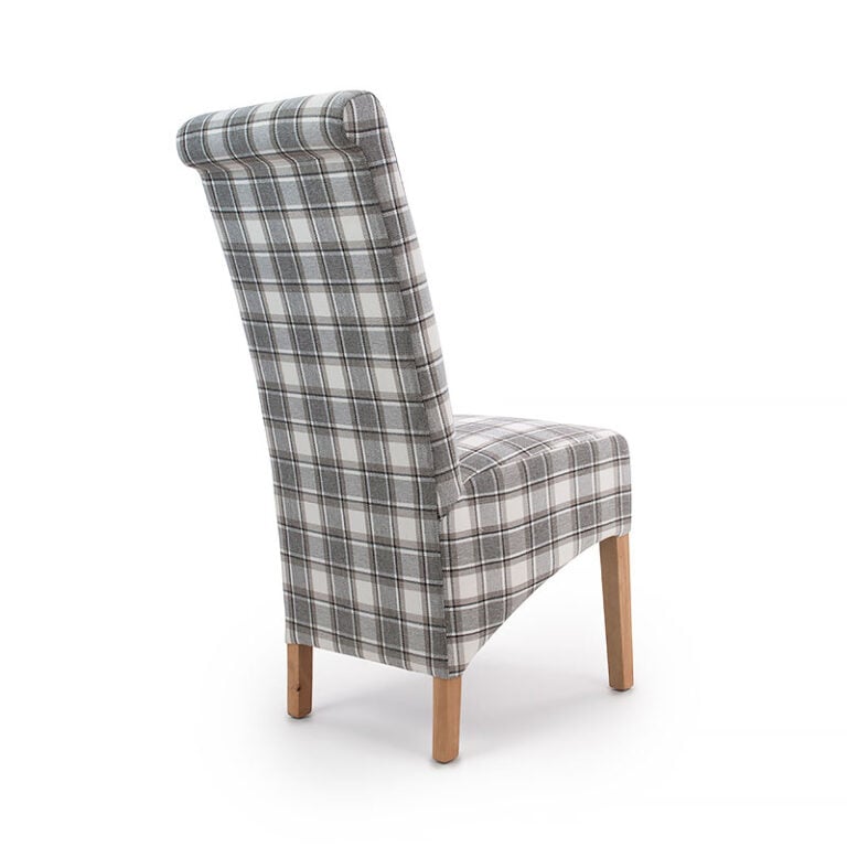 Set Of 2 Selma High Scroll Back Cappuccino Herringbone Tartan Check ...