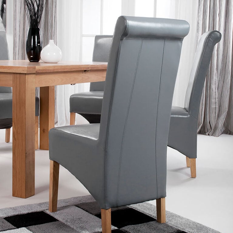 Set Of 2 Selma High Scroll Back Grey Bonded Leather Dining Chairs ...
