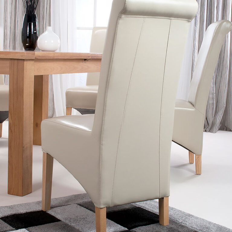 Set Of 2 Selma High Scroll Back Ivory White Bonded Leather Dining ...