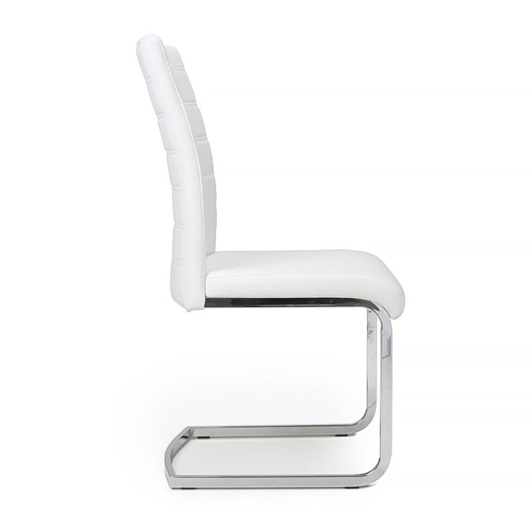 Set Of 2 Taylor White Faux Leather Cantilever Dining Chairs With Chrome ...
