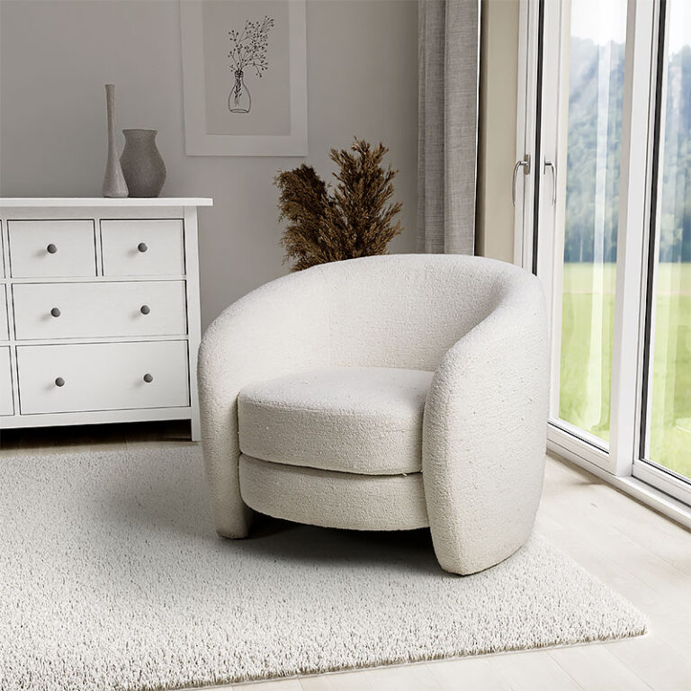 Teddy Vanilla White Boucle Tub Armchair Accent Chair | Picture Perfect Home