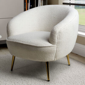 Teddy Vanilla White Boucle Tub Armchair Accent Chair With Gold Legs ...