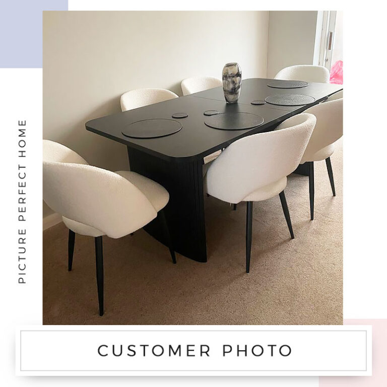 Set Of 2 Teddy White Boucle Tub Dining Chairs With Black Legs | Picture ...