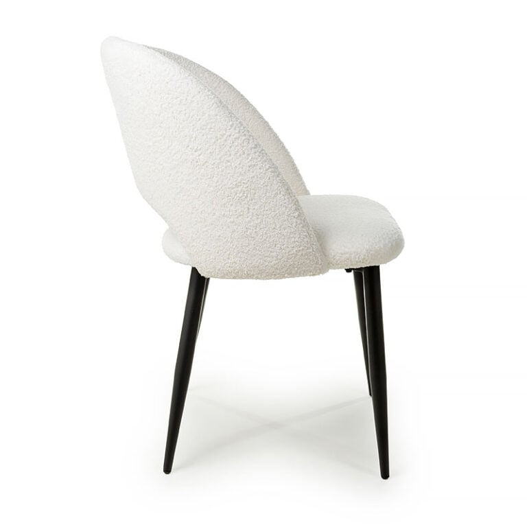 Set Of 2 Teddy White Boucle Tub Dining Chairs With Black Legs | Picture ...
