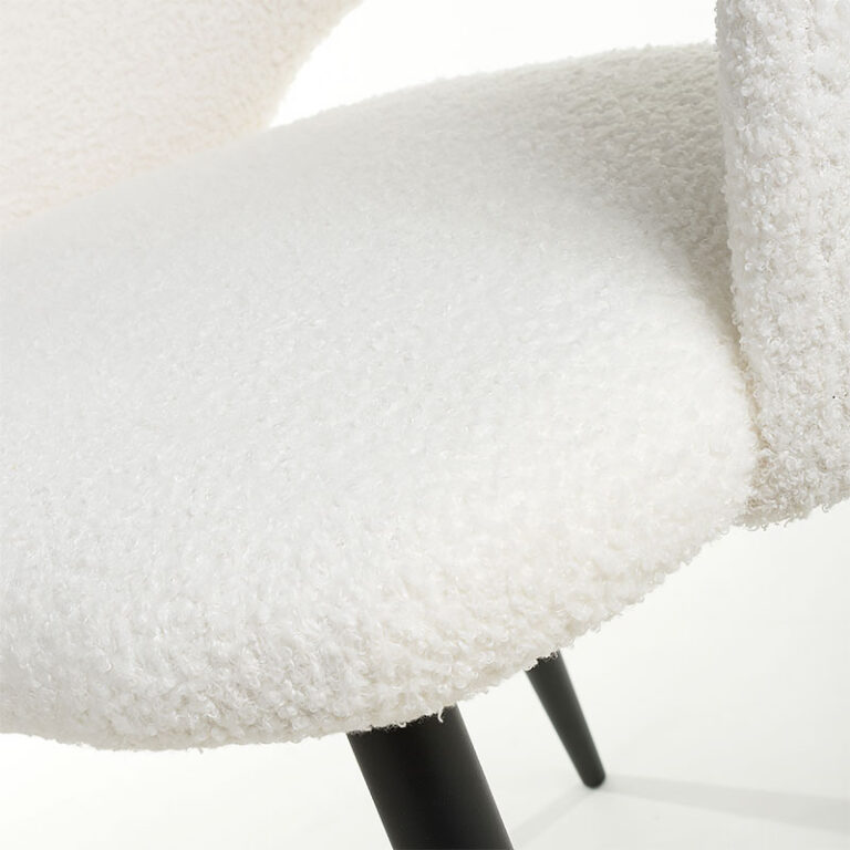 Set Of 2 Teddy White Boucle Tub Dining Chairs With Black Legs | Picture ...