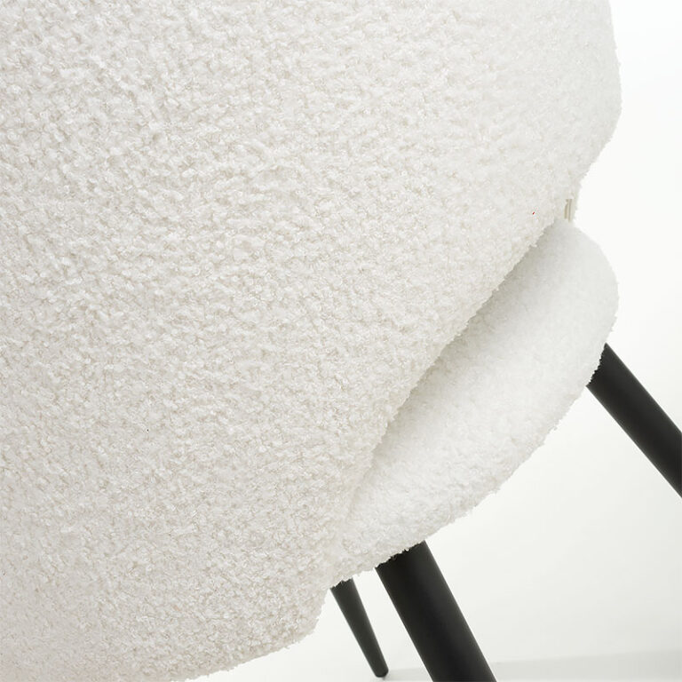 Set Of 2 Teddy White Boucle Tub Dining Chairs With Black Legs | Picture ...