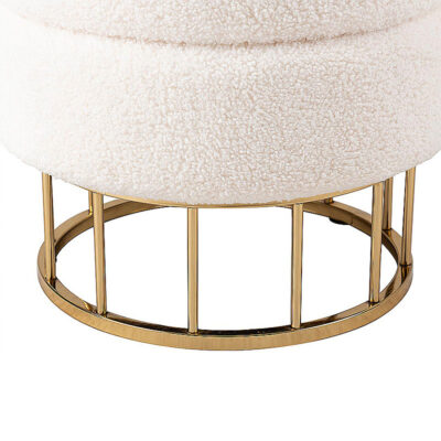 White Boucle Round Storage Pouffe Stool with Gold Metal Legs | Picture ...